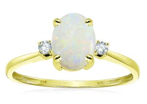 star k oval 8x6mm genuine opal engagement promise ring 14 kt yellow gold size 6