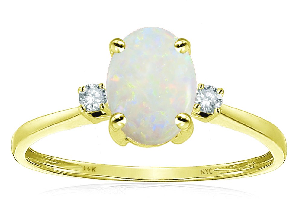 Star K Oval 8x6mm Genuine Opal Engagement Promise Ring 14 kt Yellow Gold Size 6