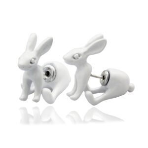 rechicgu white 1pair 3d march hare rabbit fairytale wonderland earrings fake ear taper plug studs