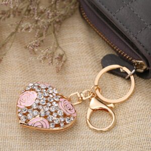 Flower Ball Keychain and Sweet Love Heart Rose Crystal Key Chain for Women Pink Flower Girly Charm Keyring, 2 Pieces, Medium