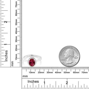 Gem Stone King 925 Sterling Silver Red Created Ruby and White Diamond Engagement Ring For Women (1.16 Cttw, Gemstone July Birthstone, Oval 8X6MM, Available In Size 5, 6, 7, 8, 9)