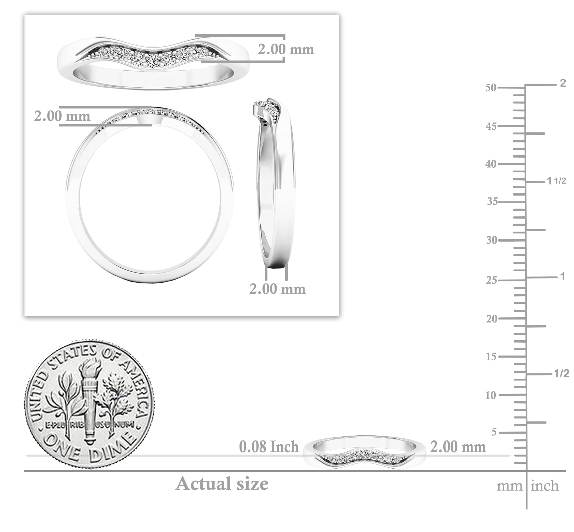 Dazzlingrock Collection 0.05 Carat (ctw) 10K Round Diamond Ladies Anniversary Wedding Band Guard Ring, White Gold, Size 6