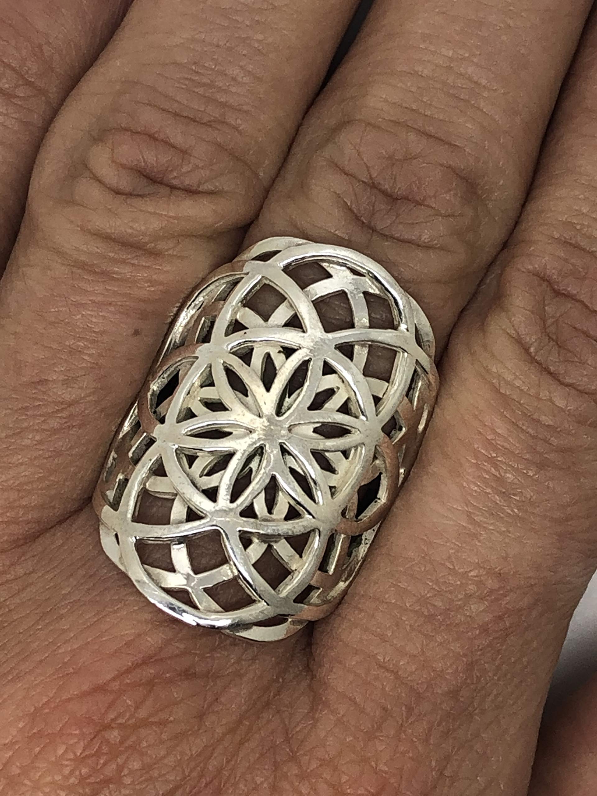 Dabble Big Seed of Life Ring Sterling Silver 925 Sizes Us 7 8 9 Sacred Geometry Flower of Life Yoga jewelry (9) (7)