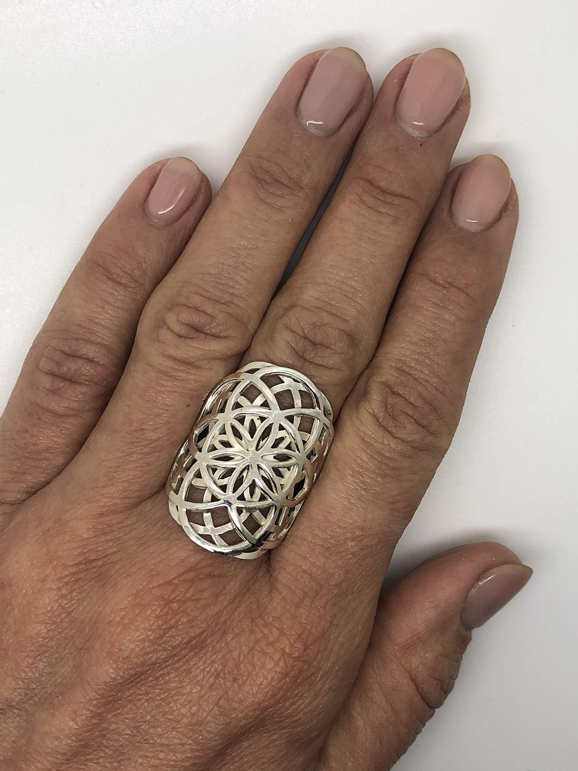 Dabble Big Seed of Life Ring Sterling Silver 925 Sizes Us 7 8 9 Sacred Geometry Flower of Life Yoga jewelry (9) (7)