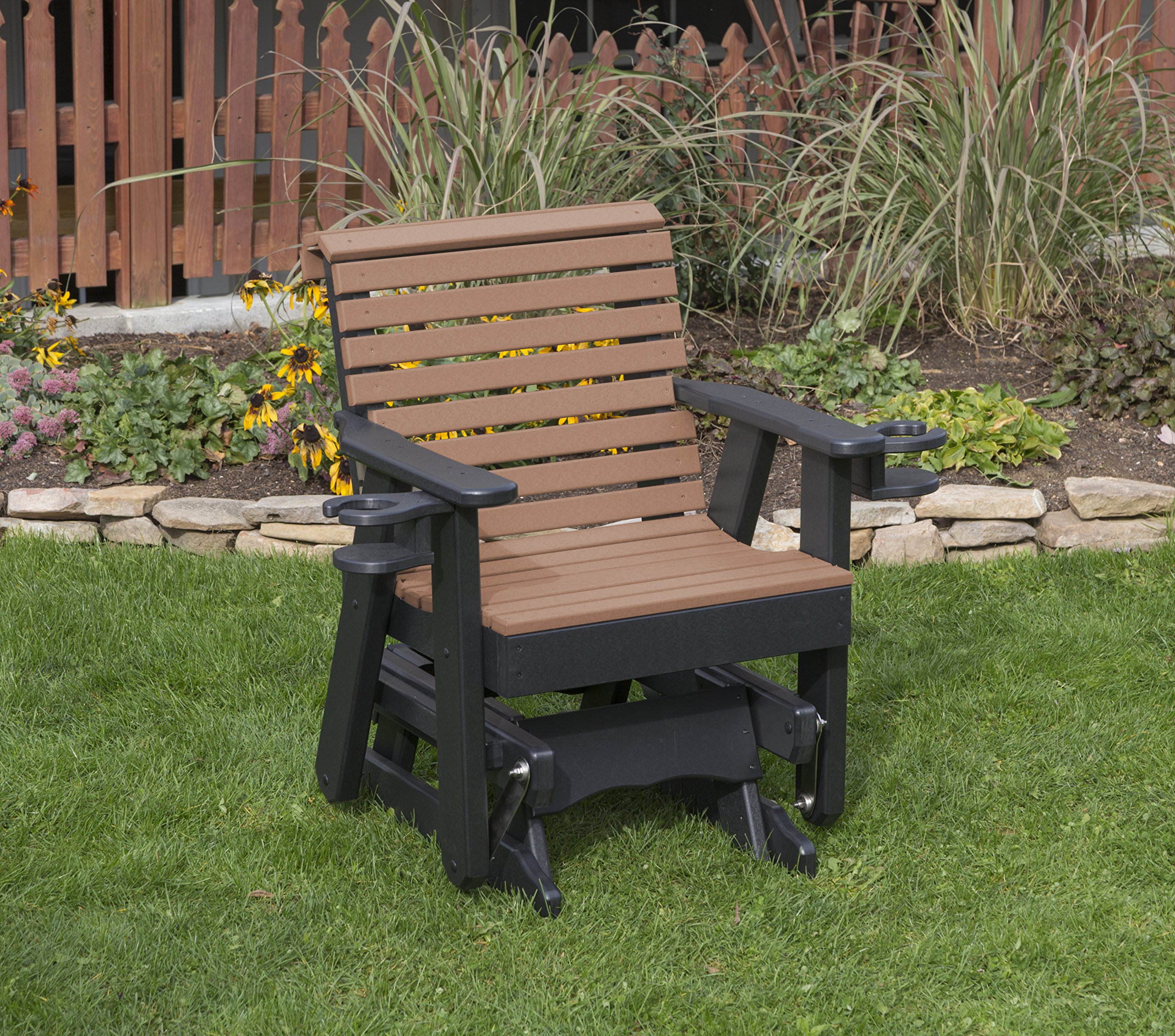 ECOMMERSIFY INC Cedar-Poly Lumber ROLL Back Poly Resin 2 FEET Patio Garden Traditional Glider with Cupholder arms Heavy Duty Everlasting - Made in USA - Amish Crafted