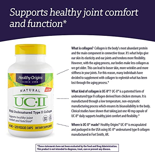 Healthy Origins UC-II, 40 mg - Premium Collagen Supplement for Joint Health, Mobility & Flexibility - Undenatured Type II Collagen - Gluten-Free & Non-GMO Supplement - 120 Veggie Caps