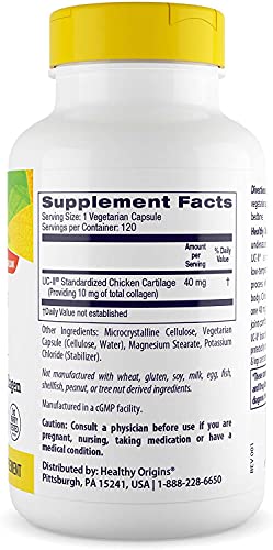 Healthy Origins UC-II, 40 mg - Premium Collagen Supplement for Joint Health, Mobility & Flexibility - Undenatured Type II Collagen - Gluten-Free & Non-GMO Supplement - 120 Veggie Caps