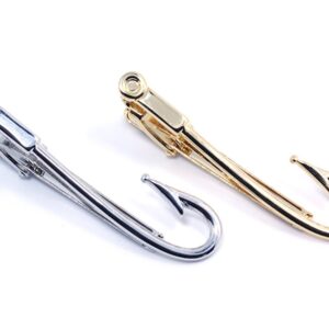 ZUNON Fishing Hooks Tie Clips Bar Tacks Mens Silver Golden Tone Leisure Fishermen Sportsmen Fathers Dad Husband Activities