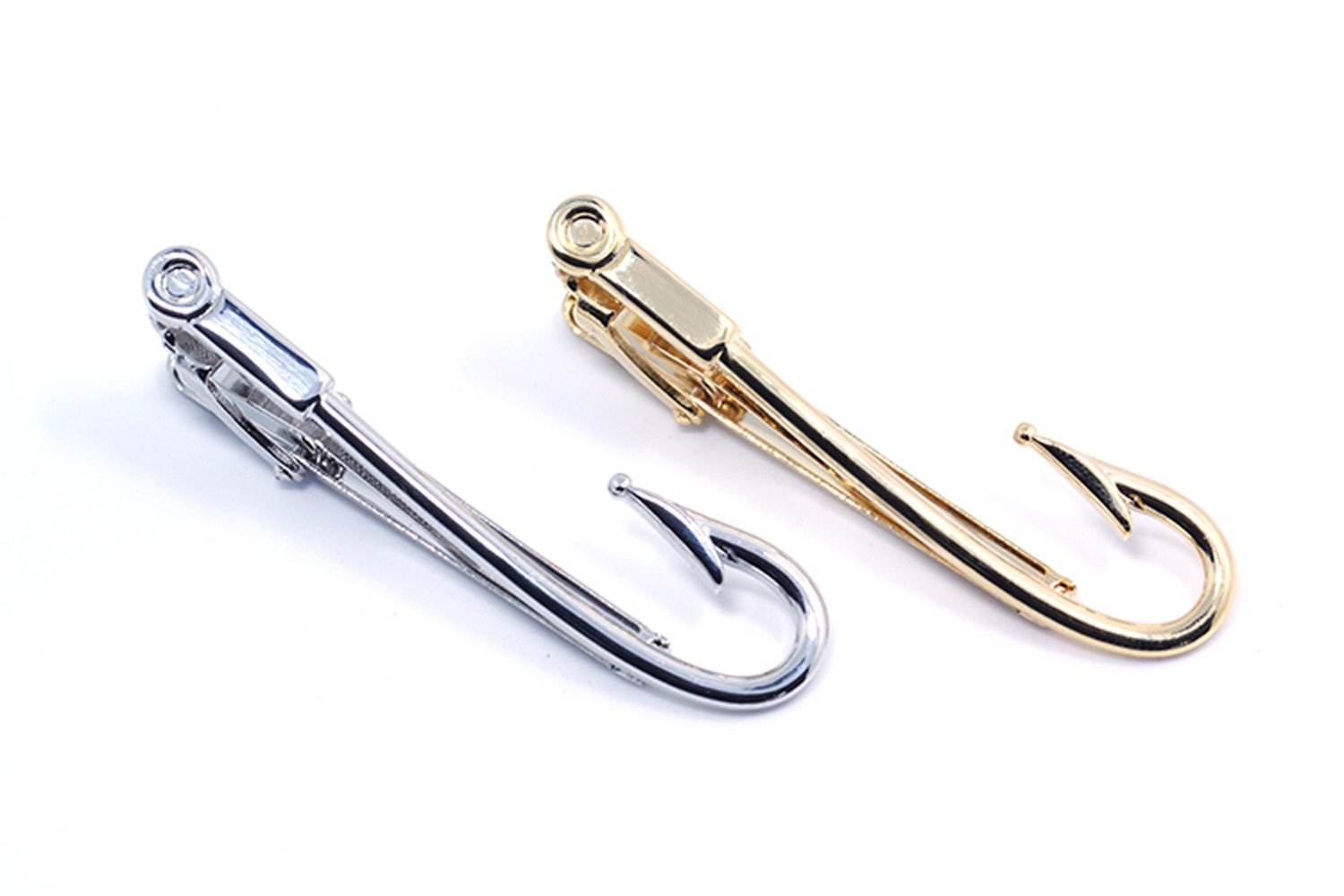 ZUNON Fishing Hooks Tie Clips Bar Tacks Mens Silver Golden Tone Leisure Fishermen Sportsmen Fathers Dad Husband Activities