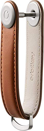 Orbitkey Leather Key Organizer | Durable, Stainless Steel Locking Mechanism, Slim & Quiet Profile | Holds up to 7 Keys, Cognac with Tan Stitching