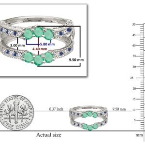 Dazzlingrock Collection Round Emerald, Blue Sapphire & Diamond Wedding Enhancer Double Ring in 14K White Gold, Size 8.5