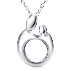 sterling silver necklace polished mother and child family love pendant necklace 18''