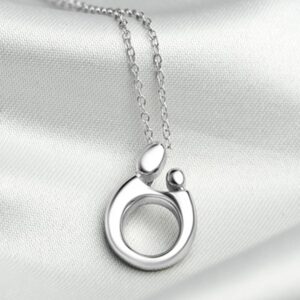 Sterling Silver Necklace Polished Mother and Child Family Love Pendant Necklace 18''