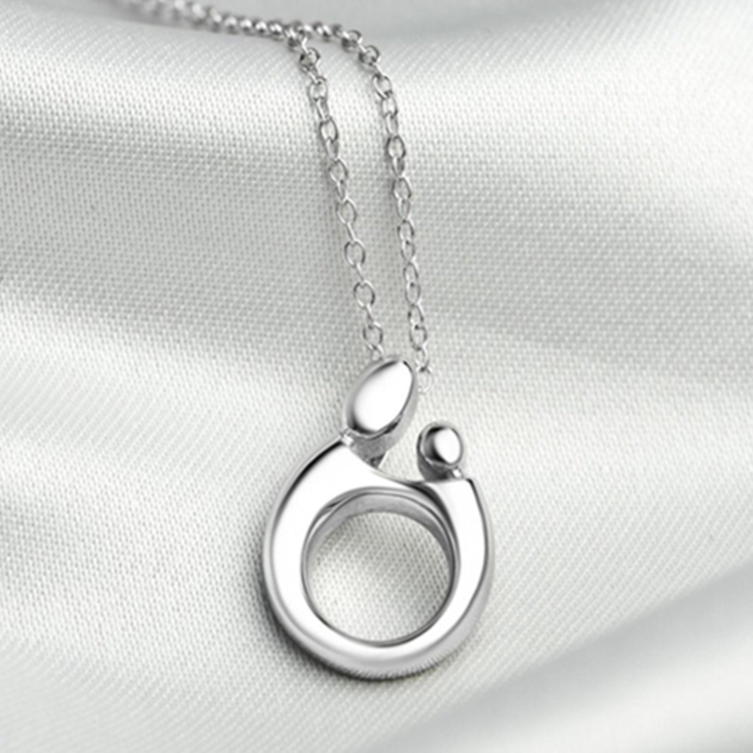 Sterling Silver Necklace Polished Mother and Child Family Love Pendant Necklace 18''