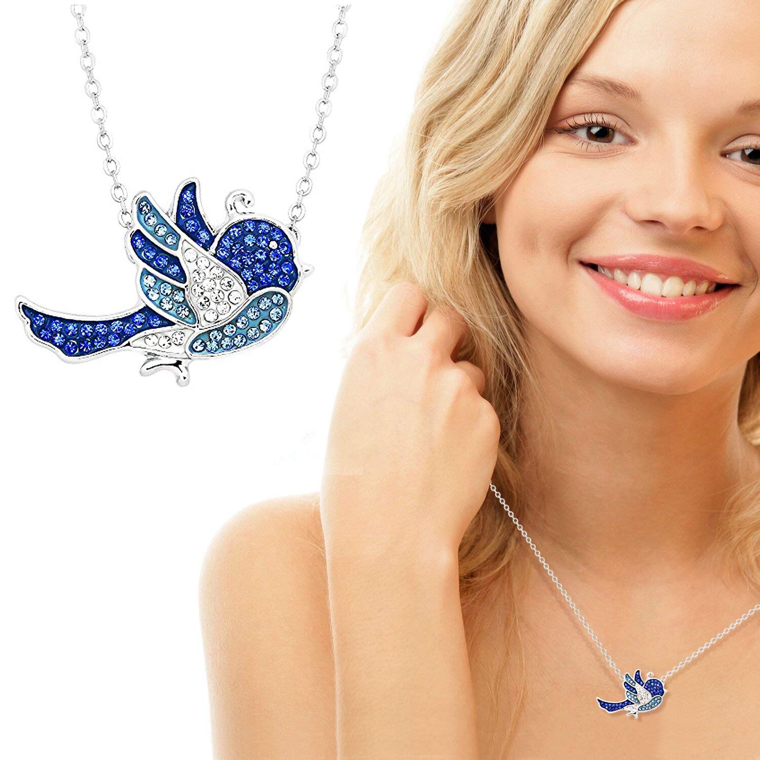 Lola Bella Gifts Crystal Bluebird of Happiness Pendant Necklace with Gift Box