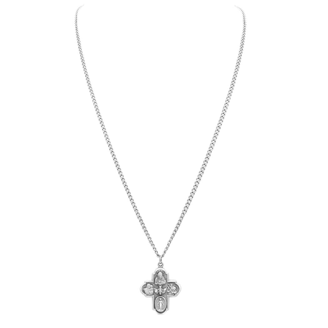 Rosemarie Collections Religious Gift Traditional Catholic Four Way Cross Medal Pendant Necklace 24"