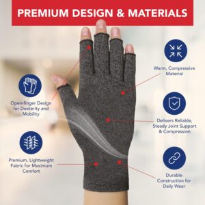 Doctor Developed Compression Gloves for Women and Men/Open-Finger Arthritis Gloves/Typing Gloves/Hand Compression Gloves for Arthritis & Carpal Tunnel, With Doctor Handbook (Grey, S)