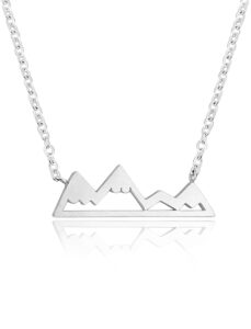 altitude boutique snowy mountain necklace for women, nature enthusiasts, skiers, snowboarders, hikers, campers (silver)