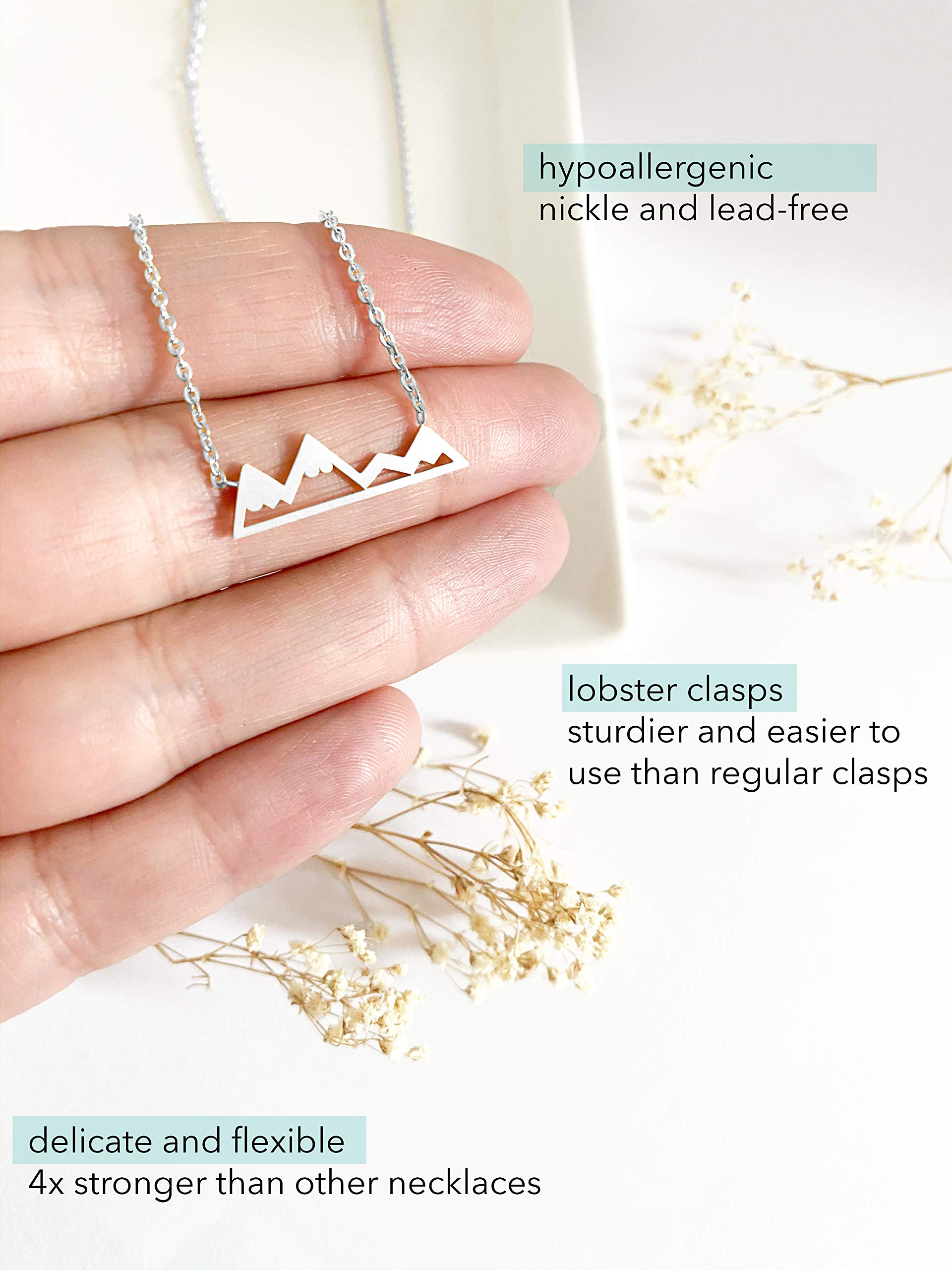 Altitude Boutique Snowy Mountain Necklace for Women, Nature Enthusiasts, Skiers, Snowboarders, Hikers, Campers (Silver)