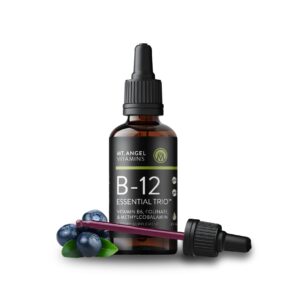 mt. angel vitamins - b12 essential trio - vegan sublingual drops with high-potency methyl b12, b6 & folate - easy absorption liquid - non-gmo, made in usa