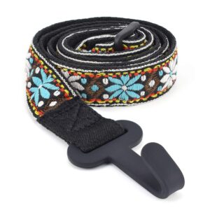 cloudmusic ukulele strap clip on no drill j hook for soprano concert tenor baritone with hawaiian colorful floral pattern(blue white flower)