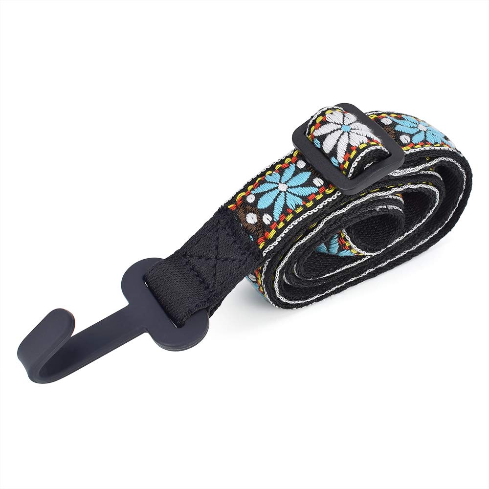 CLOUDMUSIC Ukulele Strap Clip On No Drill J Hook For Soprano Concert Tenor Baritone With Hawaiian Colorful Floral Pattern(Blue White Flower)