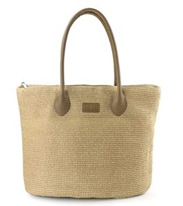 hoxis weekender lightweight synthetic straw shopper tote womens shoulder handbag (brown)