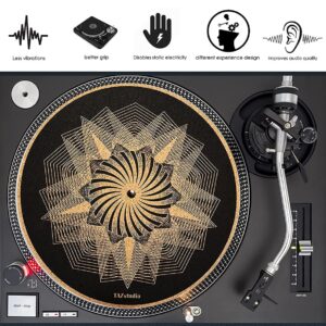 TAZstudio Cork Turntable Mat for Better Sound Support on Vinyl LP Record Player - Original Geometric Design Psychedelic Geometric Black Light Art [4mm Thickness]-m5