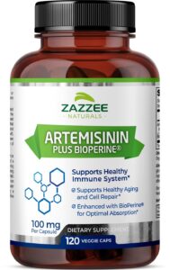 zazzee high absorption artemisinin, 100 mg per capsule, 120 vegan capsules, with 5 mg bioperine for maximum absorption, sweet wormwood extract, 4 month supply, all-natural and non-gmo