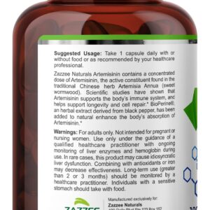 Zazzee High Absorption Artemisinin, 100 mg per Capsule, 120 Vegan Capsules, with 5 mg BioPerine for Maximum Absorption, Sweet Wormwood Extract, 4 Month Supply, All-Natural and Non-GMO