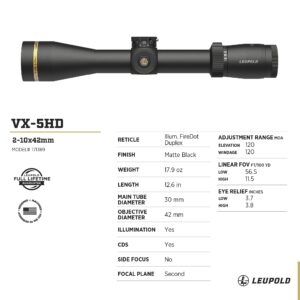 Leupold VX-5HD 2-10x42 (30mm) CDS-ZL2 Illum. FireDot Duplex Reticle Riflescope