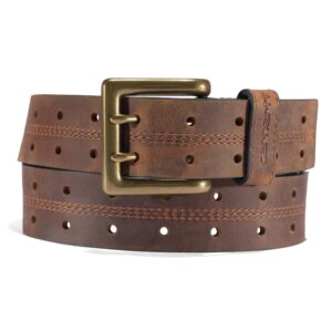 carhartt casual perf belt for men, available in multiple styles, colors & sizes, saddle leather double prong (brown), 44