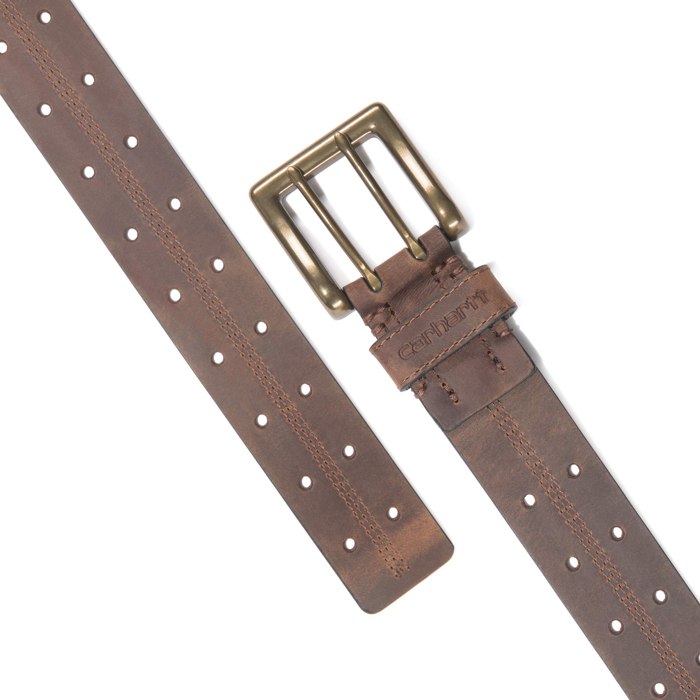 Carhartt Casual Perf Belt for Men, Available in Multiple Styles, Colors & Sizes, Saddle Leather Double Prong (Brown), 44