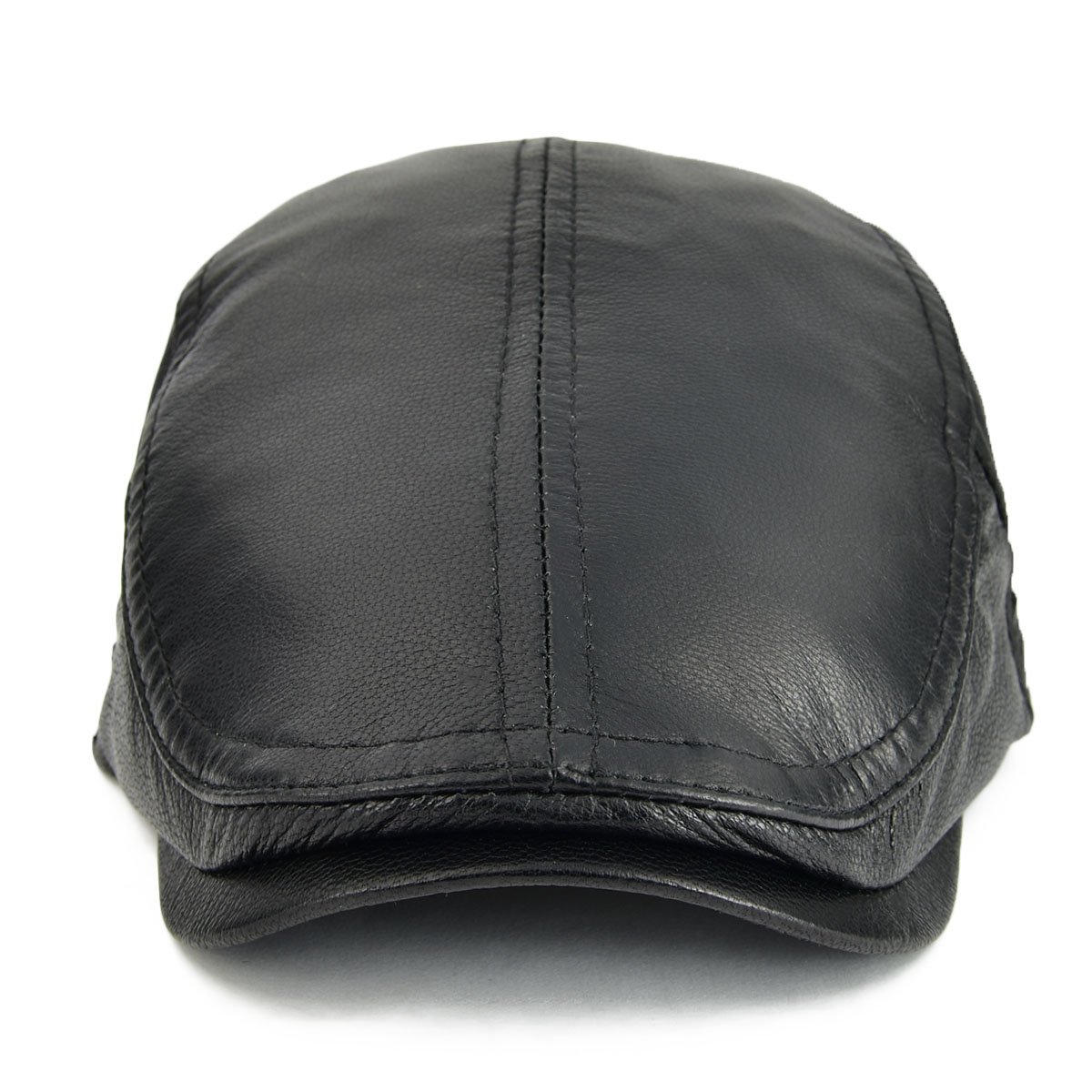 VOBOOM Men Women Adjustable Genuine Leather Ivy Cap Newsboy Hat (Black)