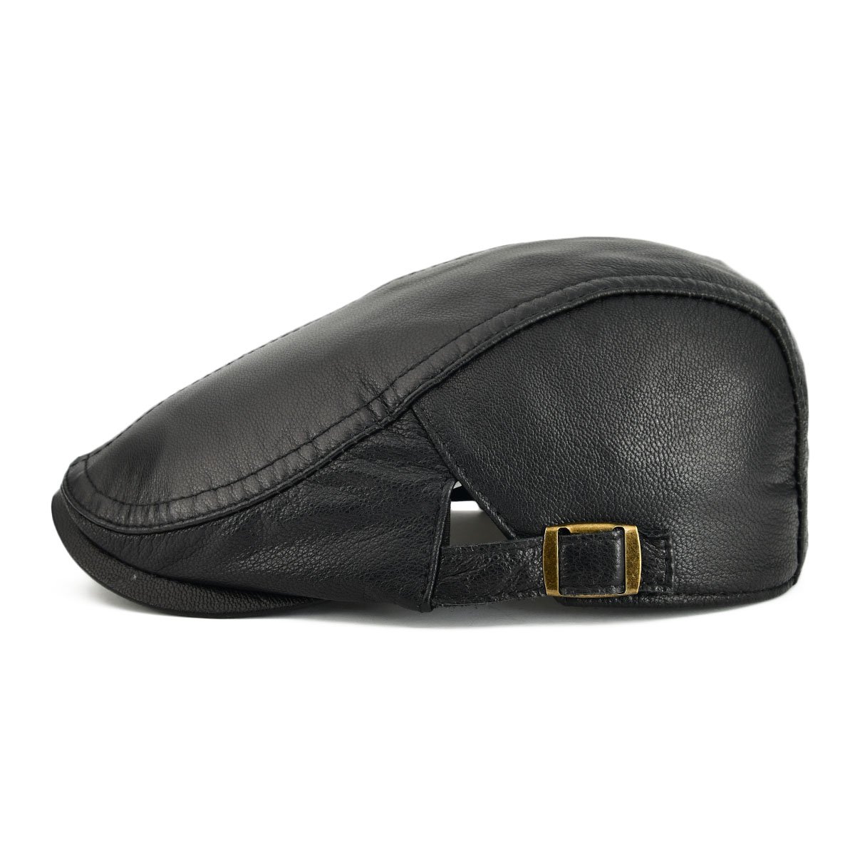 VOBOOM Men Women Adjustable Genuine Leather Ivy Cap Newsboy Hat (Black)