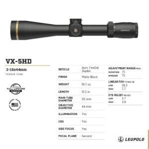 Leupold VX-5HD 3-15x44 (30mm) CDS-ZL2 Side Focus Illum. FireDot Duplex Reticle Riflescope