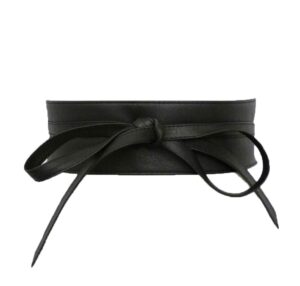 fashion 21 women's wide lace, faux leather self tie wrap obi waist belt (2 style) (black)