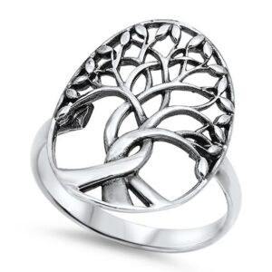 tree of life ring solid 925 sterling silver family tree of life band 3-14 simple plain, size-9