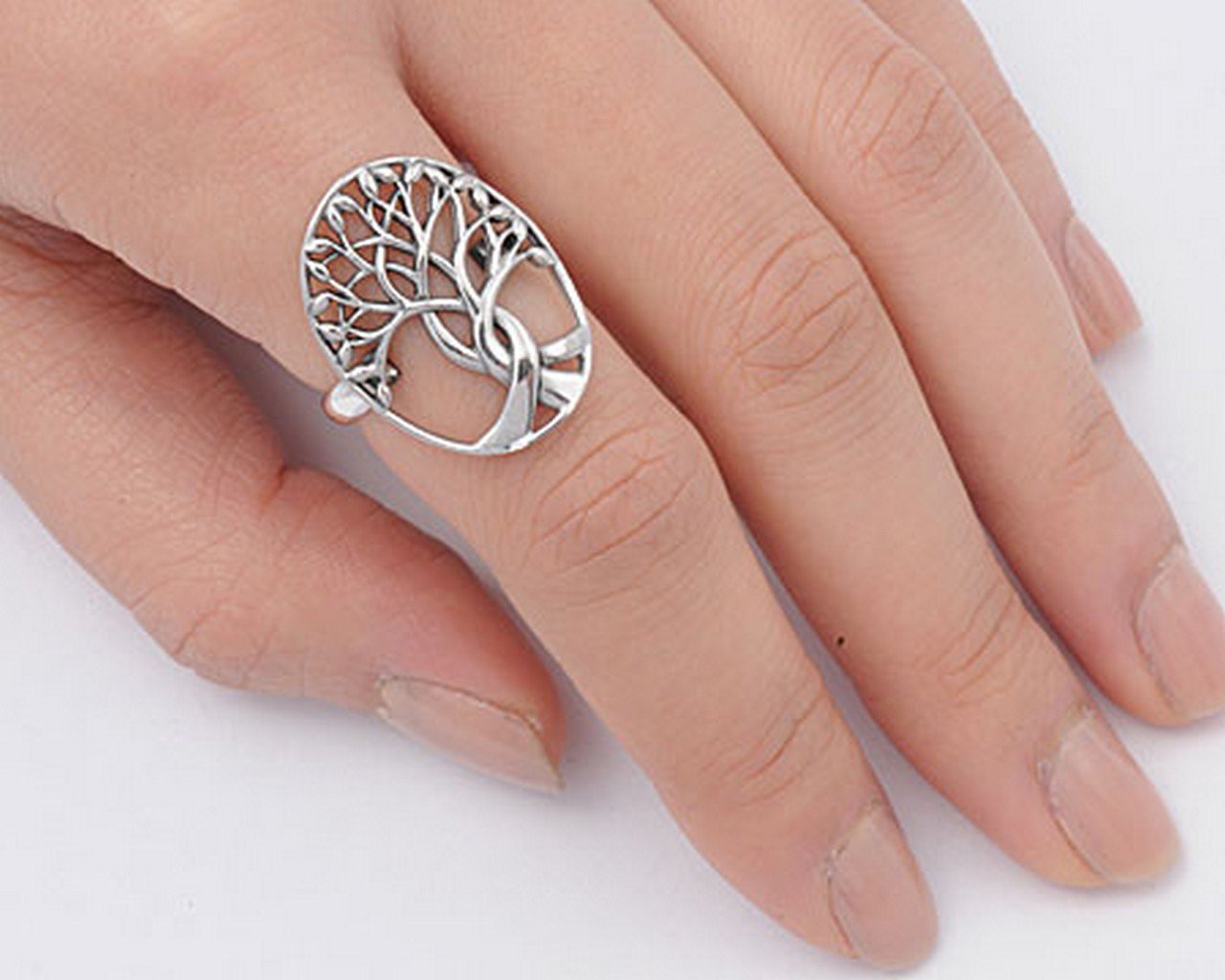 Tree of Life Ring Solid 925 Sterling Silver Family Tree of Life Band 3-14 Simple Plain, Size-9