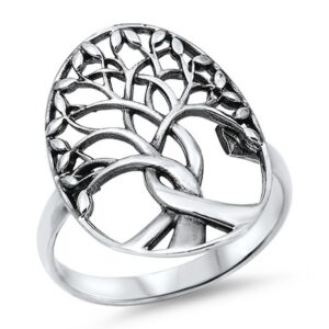 Tree of Life Ring Solid 925 Sterling Silver Family Tree of Life Band 3-14 Simple Plain, Size-9