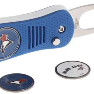 Team Golf MLB Toronto Blue Jays Tin Gift Set with Retractable Divot Tool and 2 Ball Markers Gift Set with 3 Magnetic Ball Markers, Patented Single Prong Design, Causes Less Damage to Greens