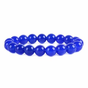 blue agate gemstone 10mm round beads stretch bracelet 7 inch unisex