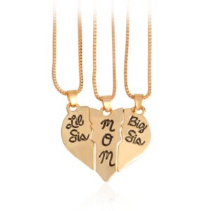 meiligo® fashion 3 pcs mother and daughter puzzle dog tag necklace jewlery big sis mom lil sis letter matching engraved necklace set (gold(3pcs))