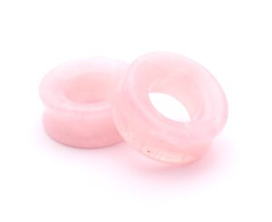 mystic metals body jewelry rose quartz stone concave tunnels - sold as a pair (1-1/4" (32mm))