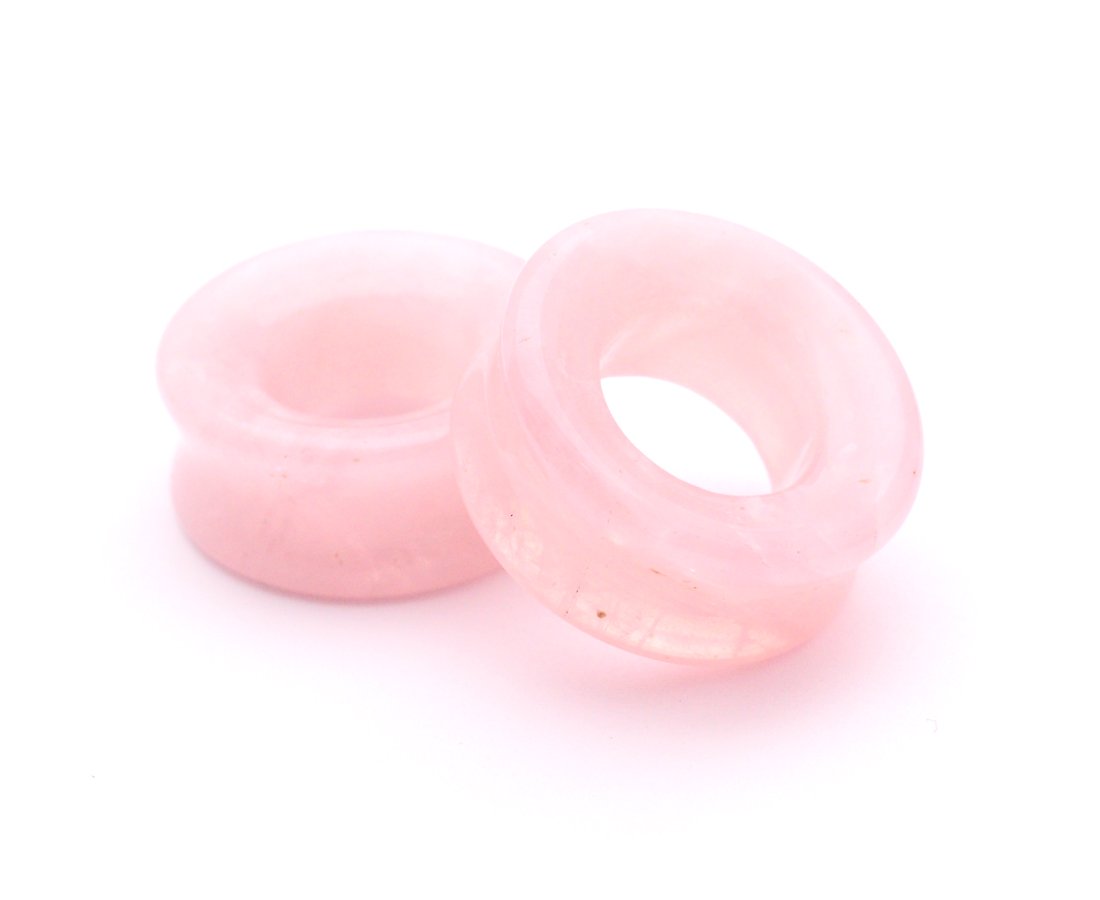 Mystic Metals Body Jewelry Rose Quartz Stone Concave Tunnels - Sold As a Pair (1-1/4" (32mm))