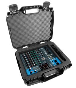 casematix dj mixer case compatible with yamaha ag08 streaming loopback mixer, mg10xu, mg10 or mg06 stereo interface and cables - hard shell dj bag with pre-diced customizable foam interior only