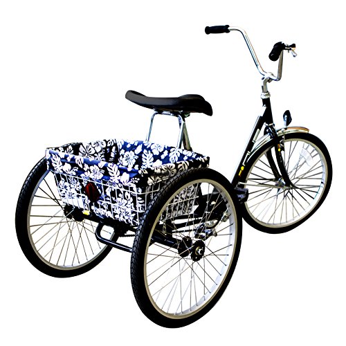 Cruiser Candy Large Bike Basket Liner, Adult Trike Bicycle Basket Liner, Rear Extra Large Trike Only Basket Liner (Black Hibiscus, Large 21x15x10)