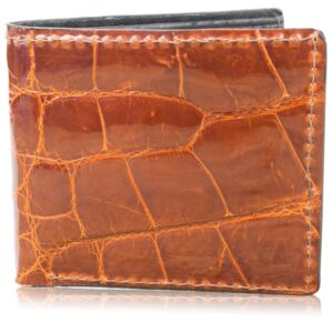 genuine alligator skin leather bifold wallet handmade (6 card slots, cognac)