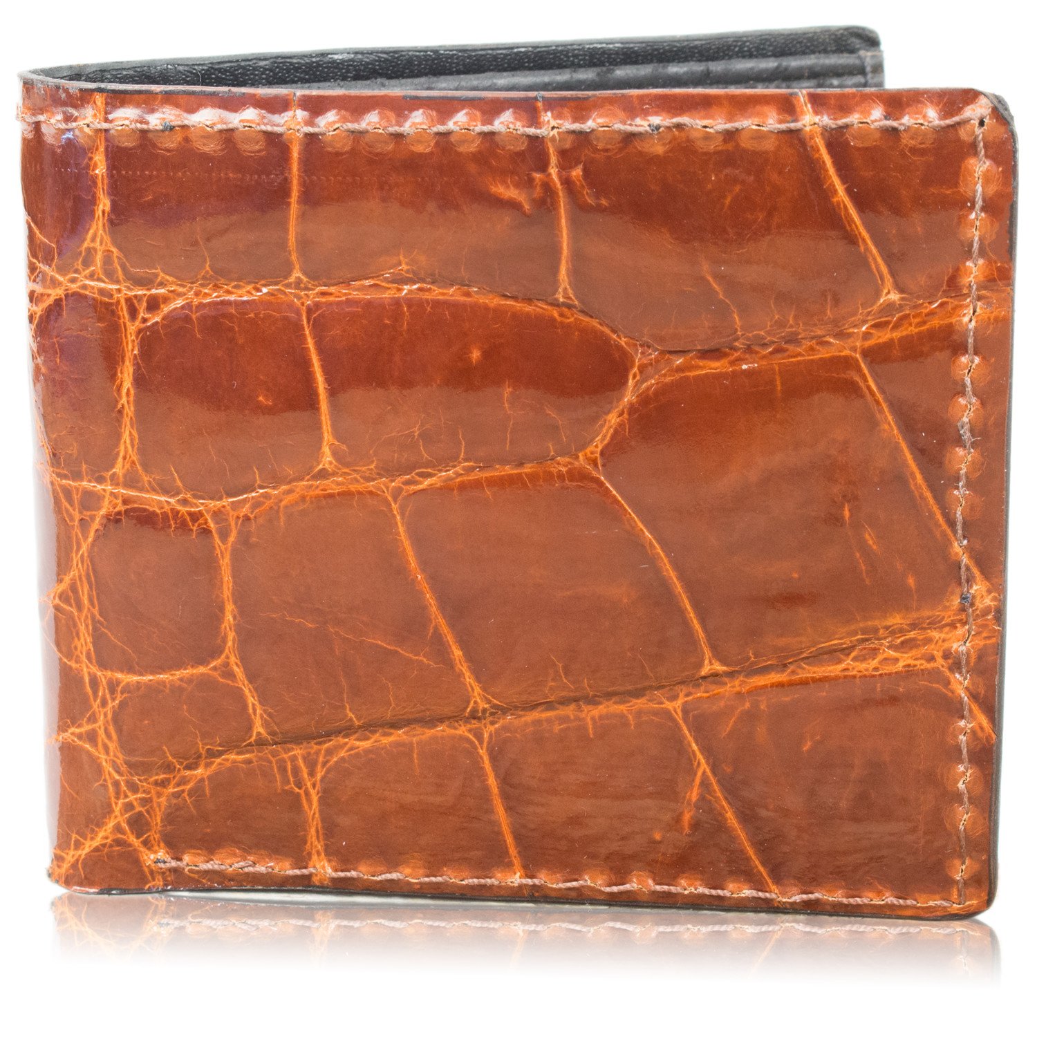 Genuine Alligator Skin Leather Bifold Wallet Handmade (6 Card Slots, Cognac)