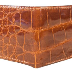 Genuine Alligator Skin Leather Bifold Wallet Handmade (6 Card Slots, Cognac)